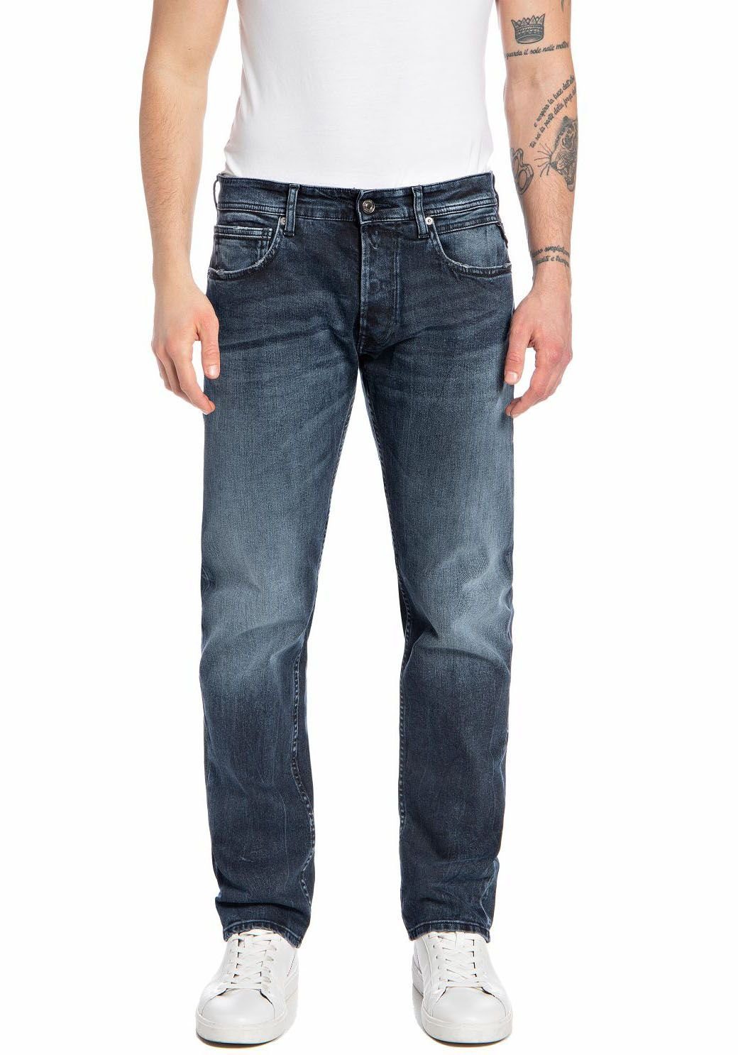 Replay Straight-Jeans GROVER in vielen verschiedenen Waschungen, mit Stretch